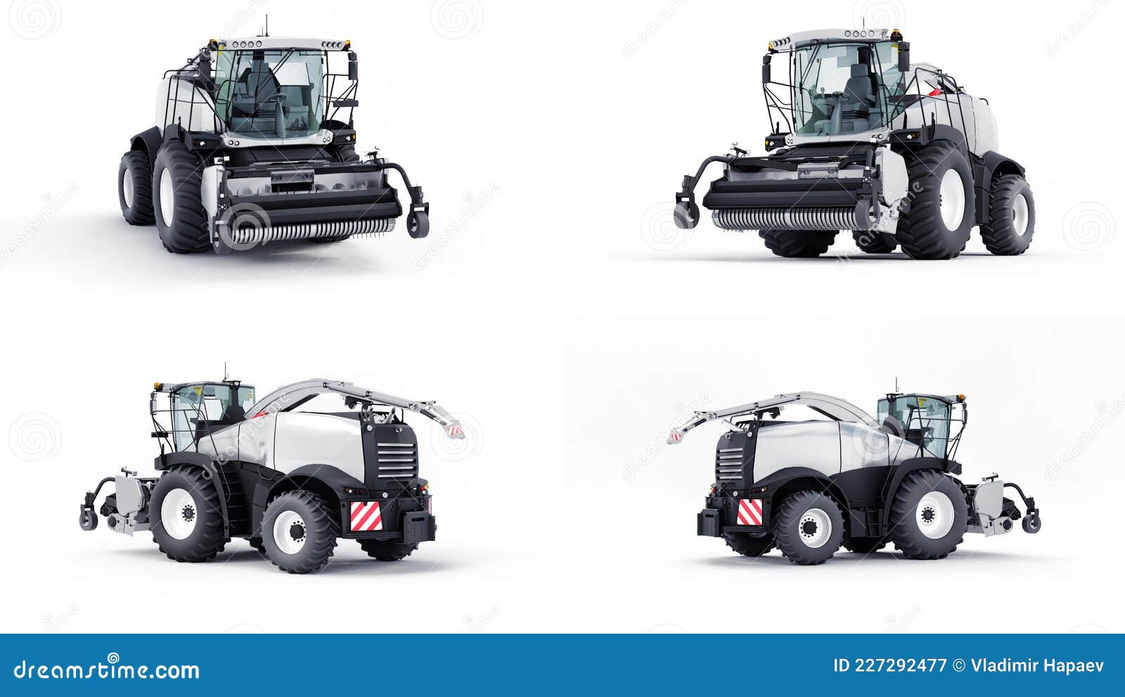 Set White Modern Harvester on a White Background. 3d Rendering. Stock ...