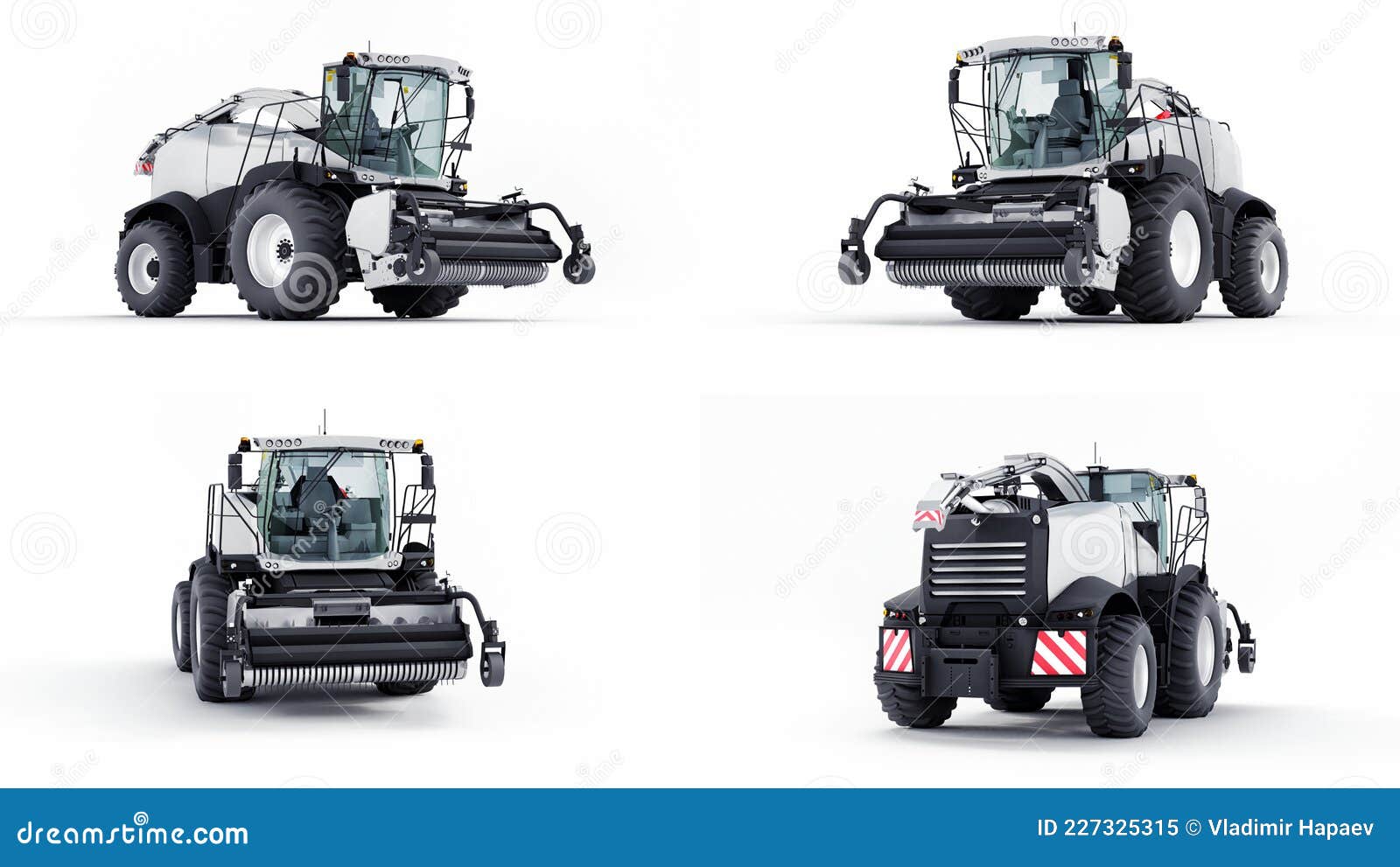Set White Modern Harvester on a White Background. 3d Rendering. Stock ...