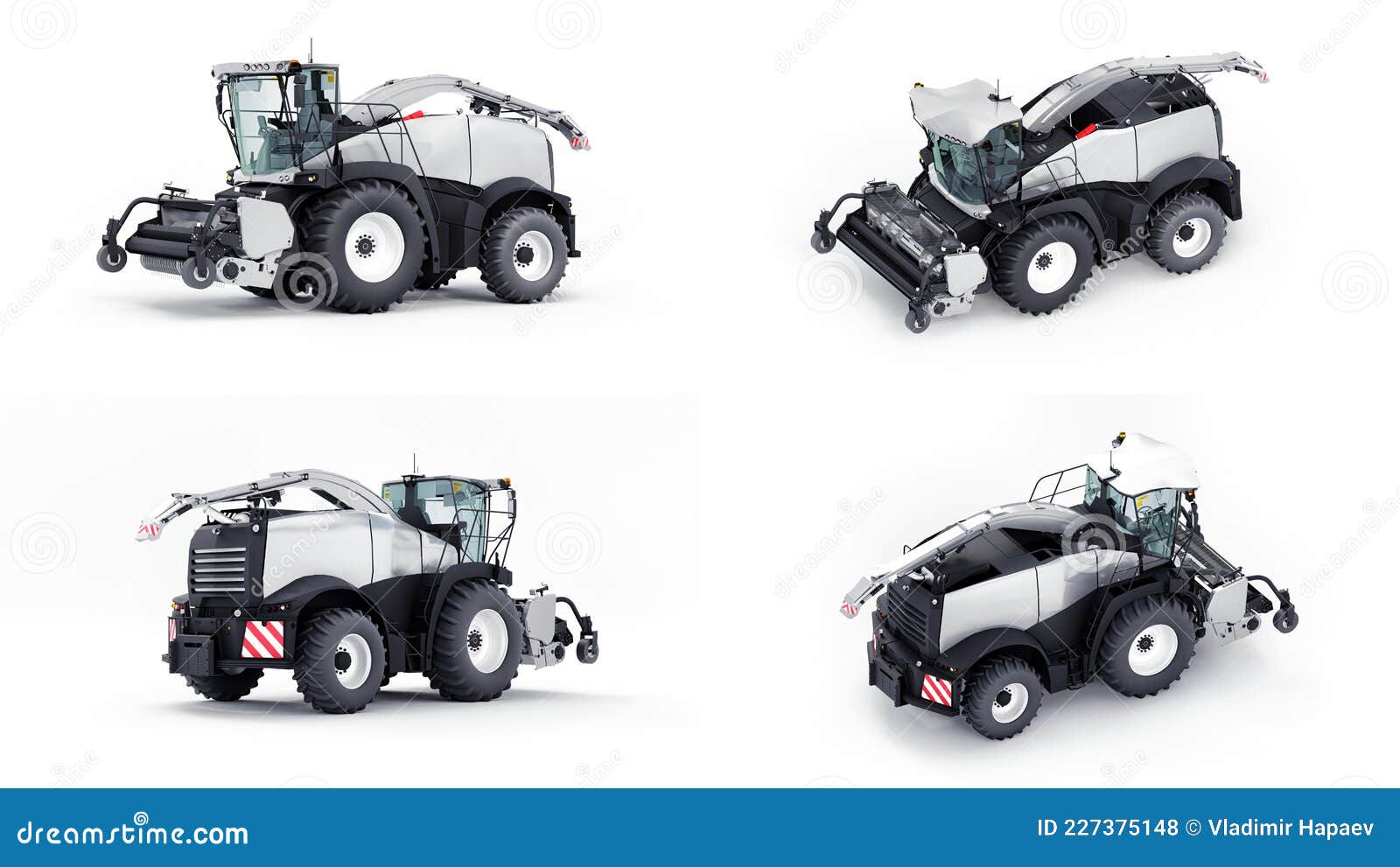 Set White Modern Harvester on a White Background. 3d Rendering. Stock ...