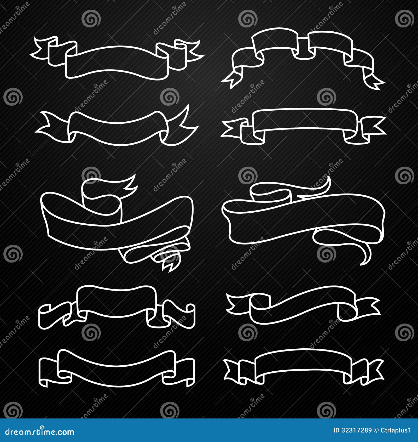 Set of White Outline Stroke Ribbon Stock Vector - Illustration of ...