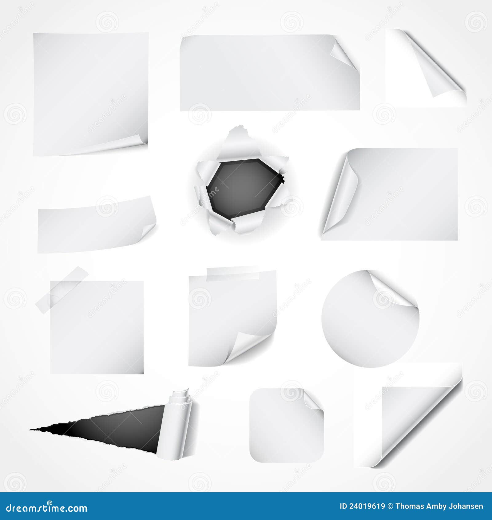 Set of White Paper Design Elements Stock Vector - Illustration of torn ...