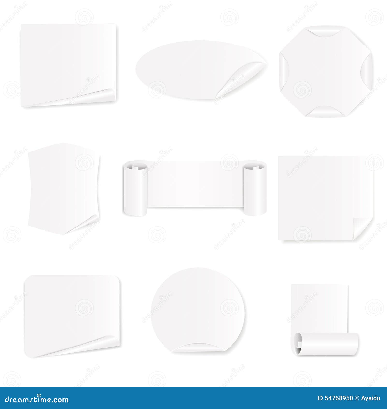 Set of 9 White Paper Stickers.Vector Illustration Stock Vector ...
