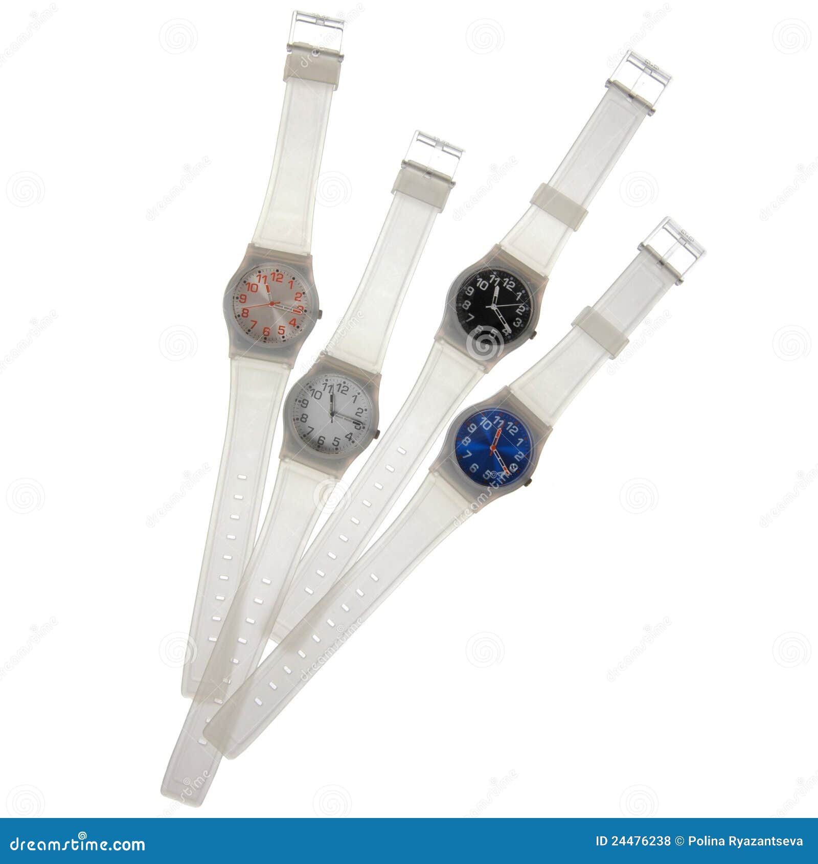 Set of White Plastic Watches Stock Photo - Image of minute, date: 24476238