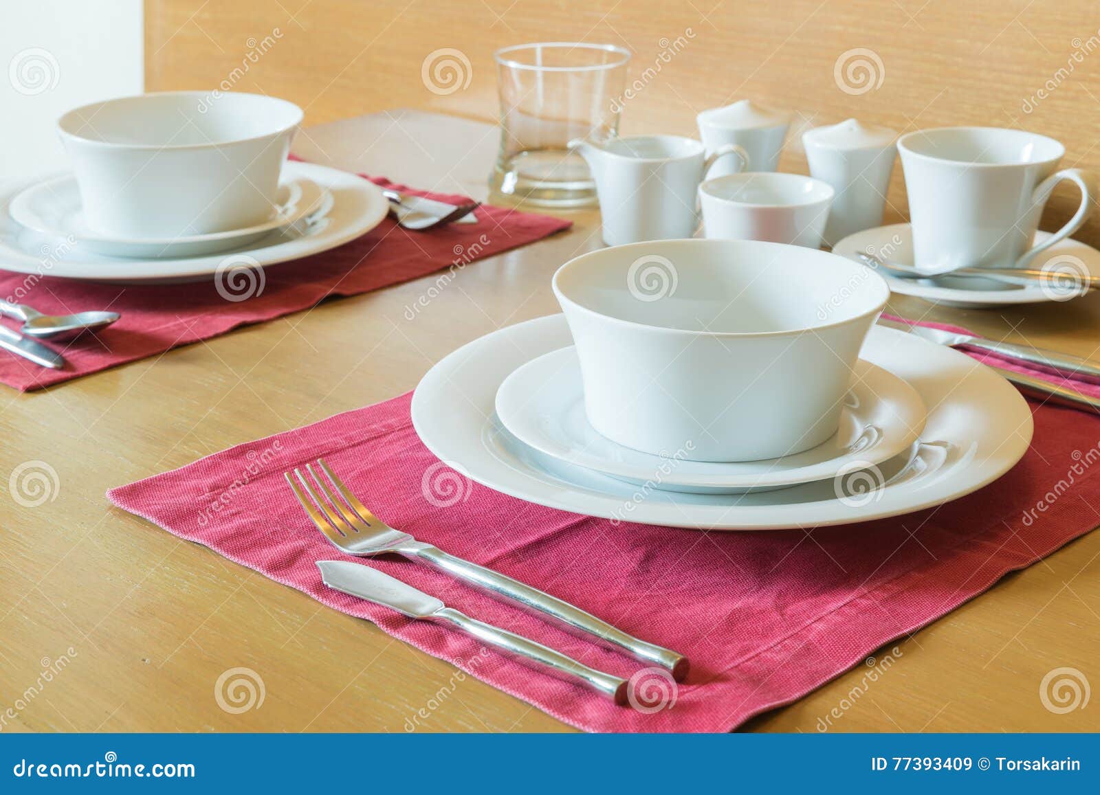 Set of White Plate and Table Setting Stock Image - Image of meal, empty ...