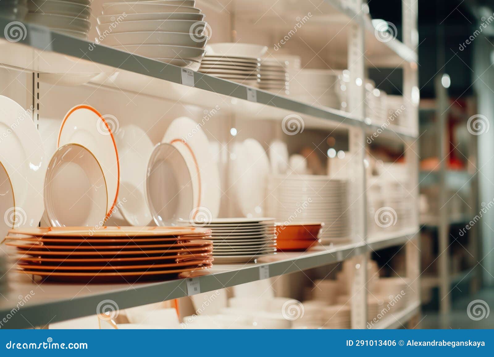A Set of White Plates on the Store Counter Stock Illustration ...