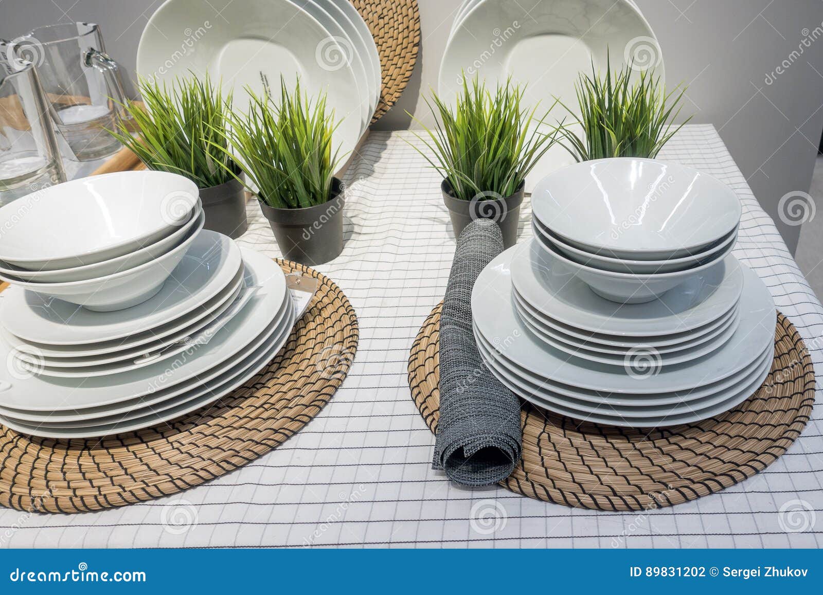 A Set of White Plates on Table Stock Photo - Image of restaurant, table ...