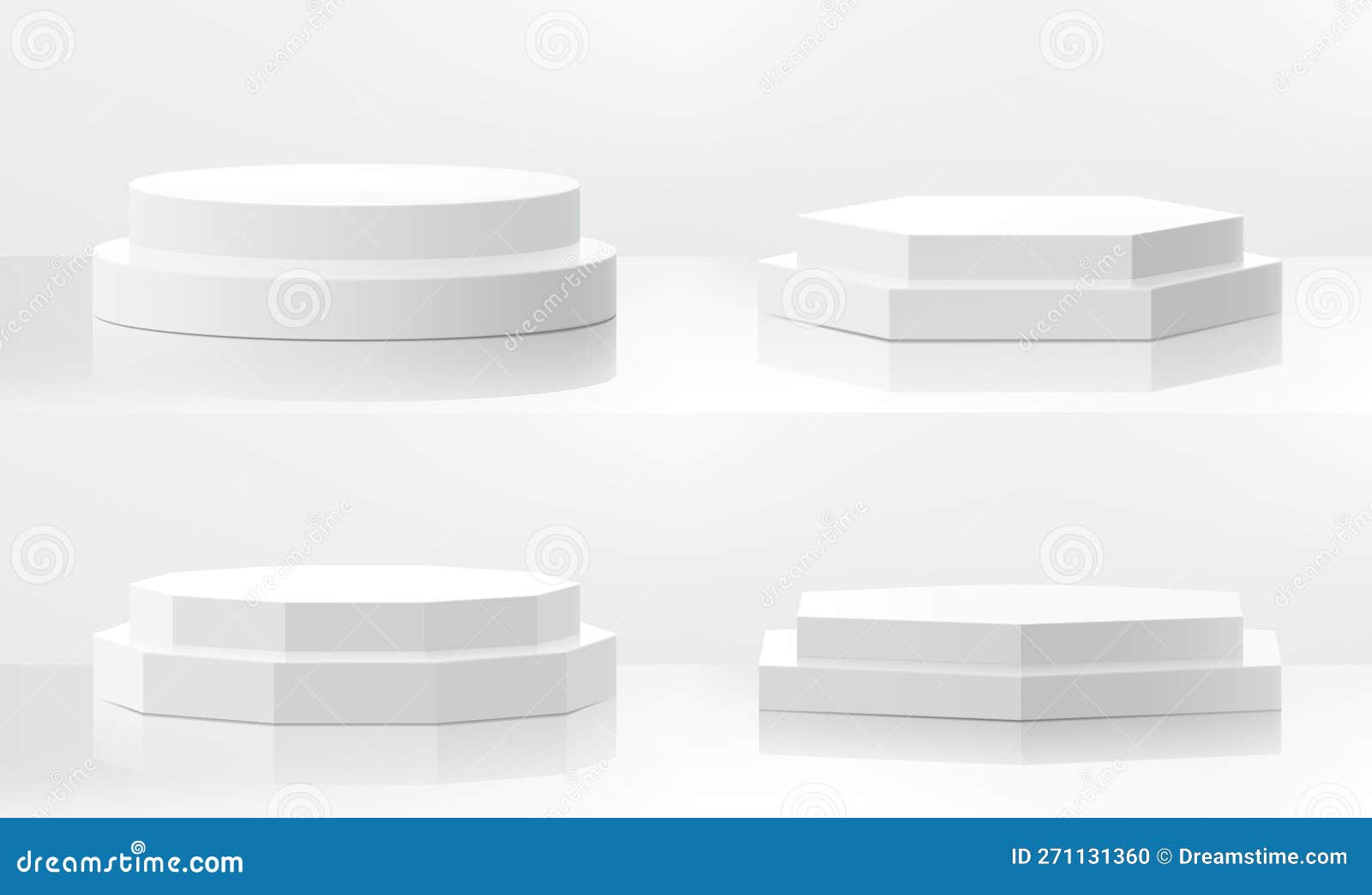 Set of White Podiums of Different Shapes, Podiums with Steps Template ...