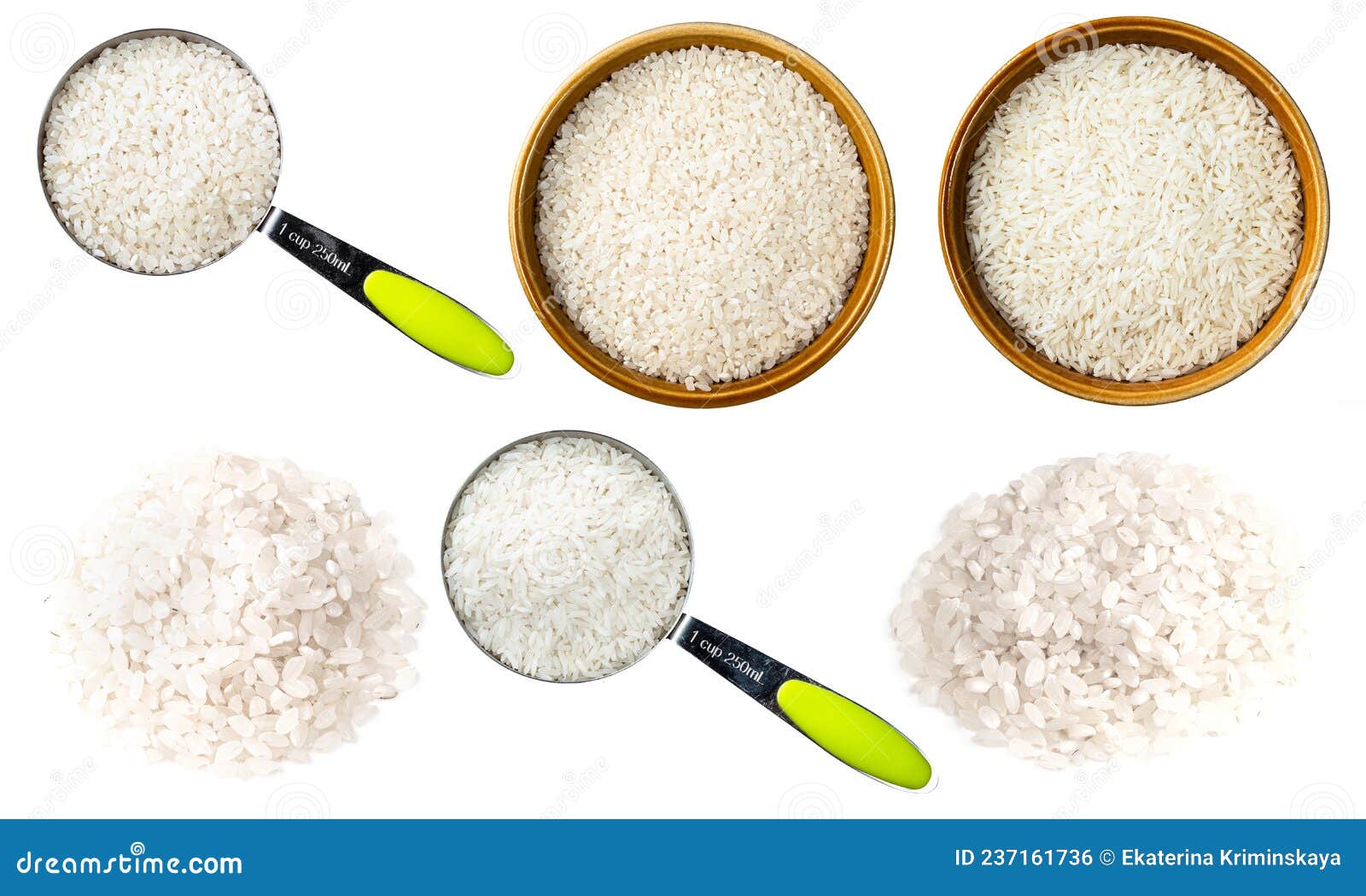 Set of Medium-grain Polished Rice Cutout on White Stock Photo - Image ...