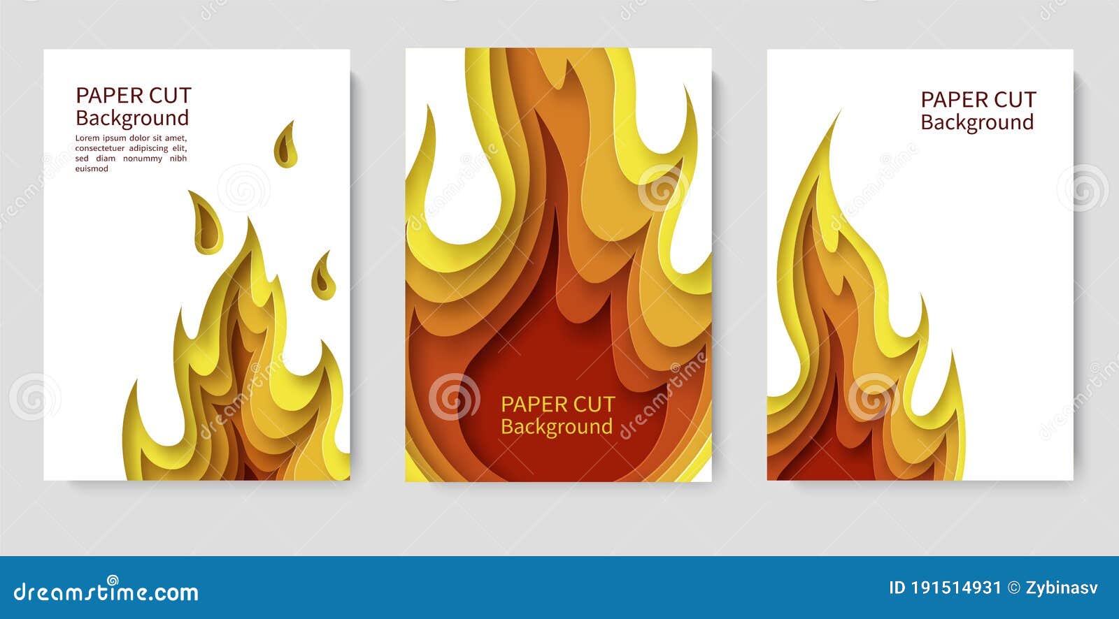 Set of White Posters with Fire. Layered Design in Paper Style. Place ...