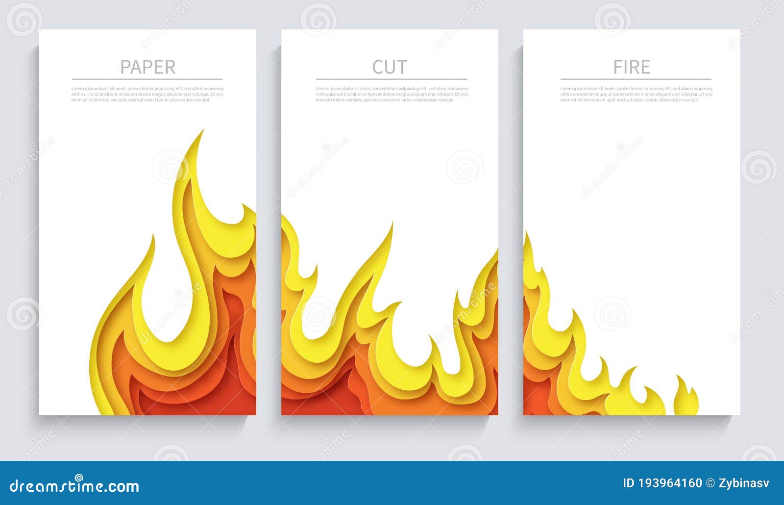 Set of White Posters with Fire. Layered Design in Paper Style. Place ...