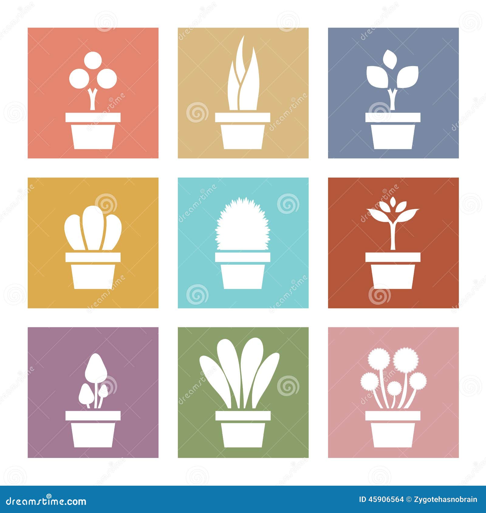 Set of White Pot Plants Symbol Stock Vector - Illustration of tree ...