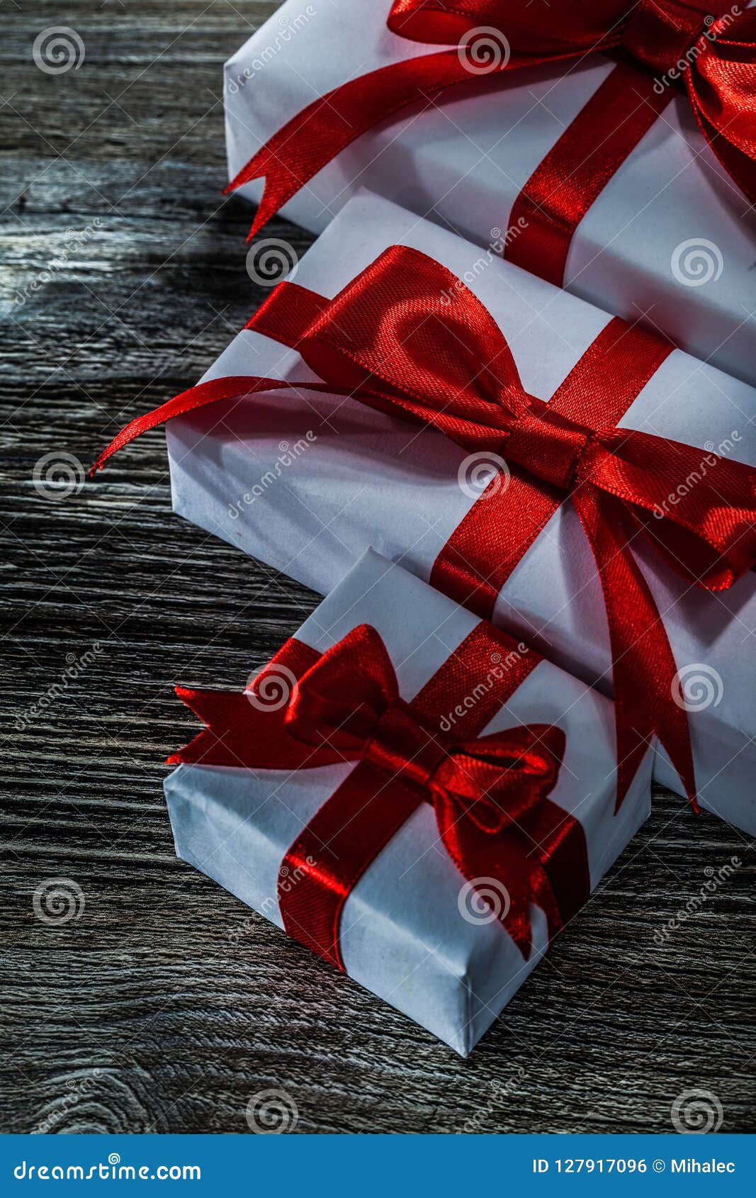Set of White Present Boxes on Wooden Board Stock Photo - Image of ...
