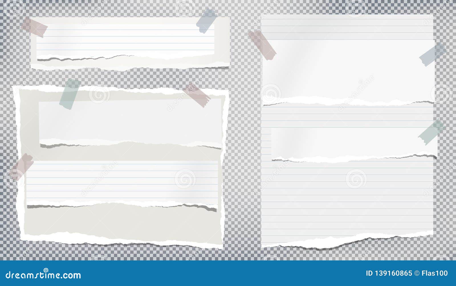 Set of White Ripped Notebook Paper, Torn Note Paper Strips Stuck with ...