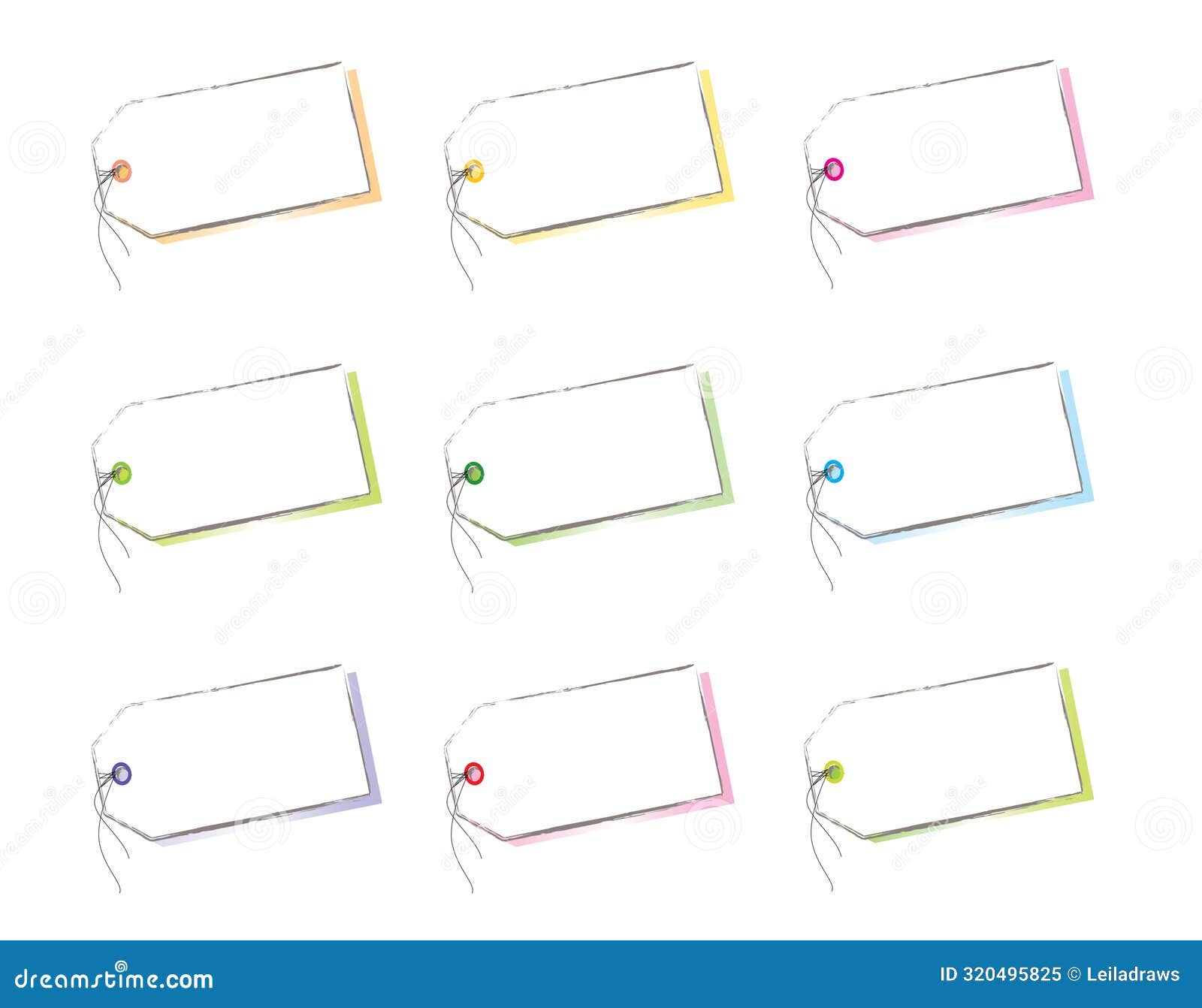Set Of White Simple Tags With String Attached. Nine Different Pastel ...