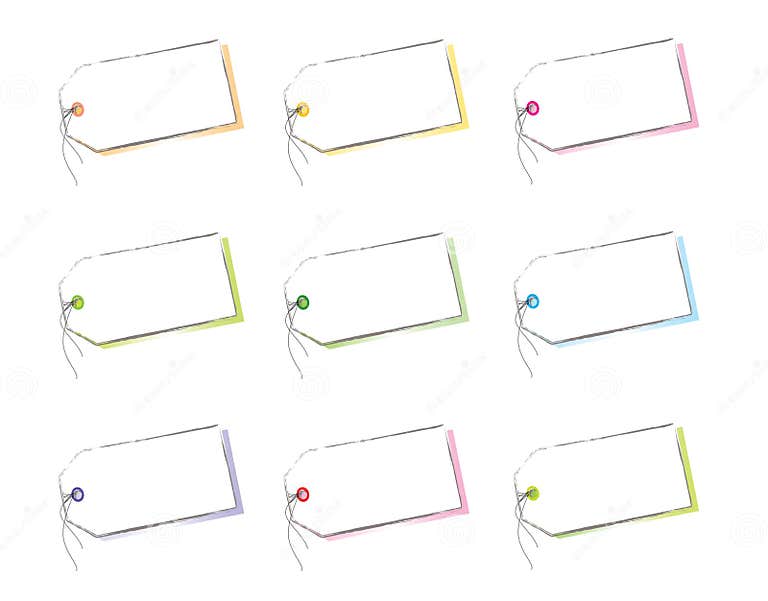 Set of White Simple Tags with String Attached. Nine Different Pastel ...