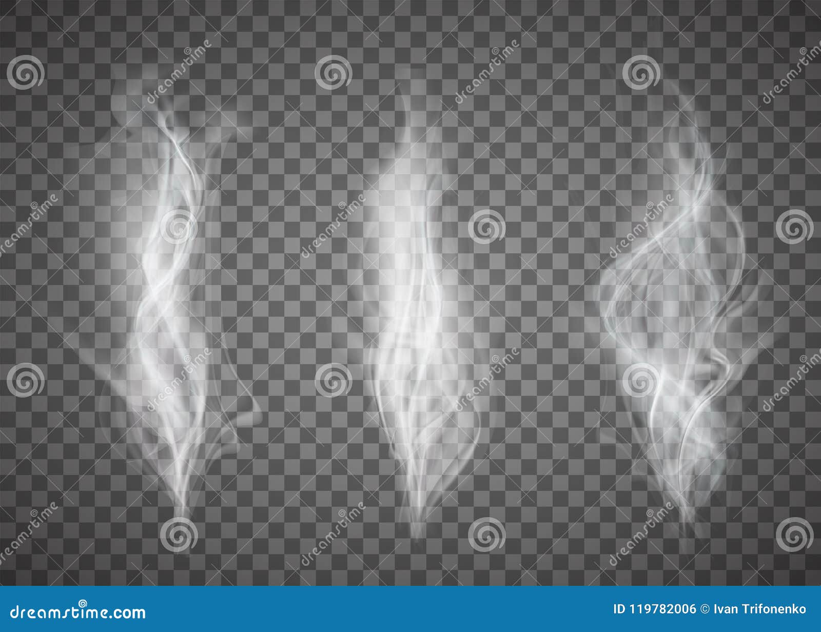 Set of White Smoke Pattern on a Transparent Background Stock Vector ...