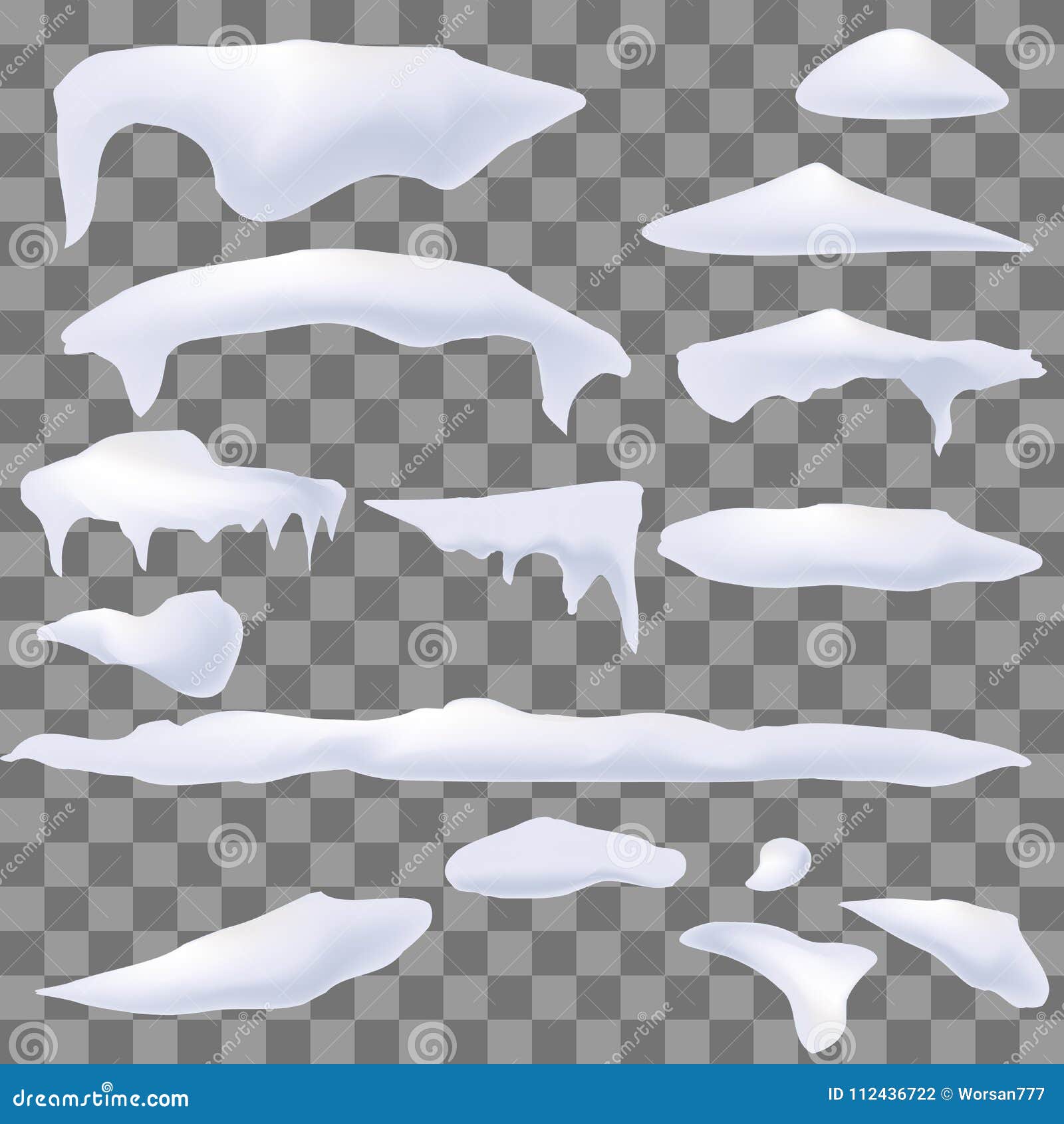 Set of White Snow Caps and Ice Vector Frame. Isolated on Transparent ...