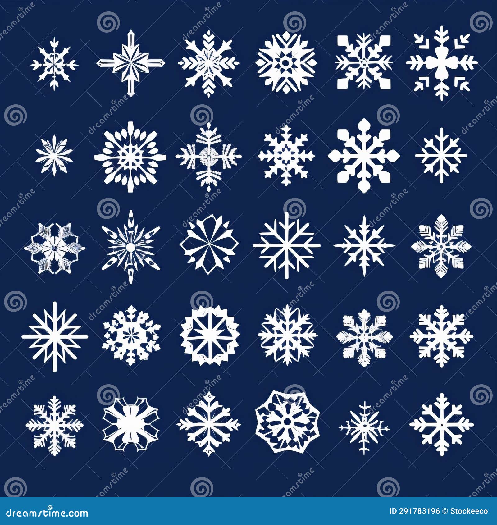 Bold Snowflake Vector Icon Set on Blue Background Stock Illustration ...