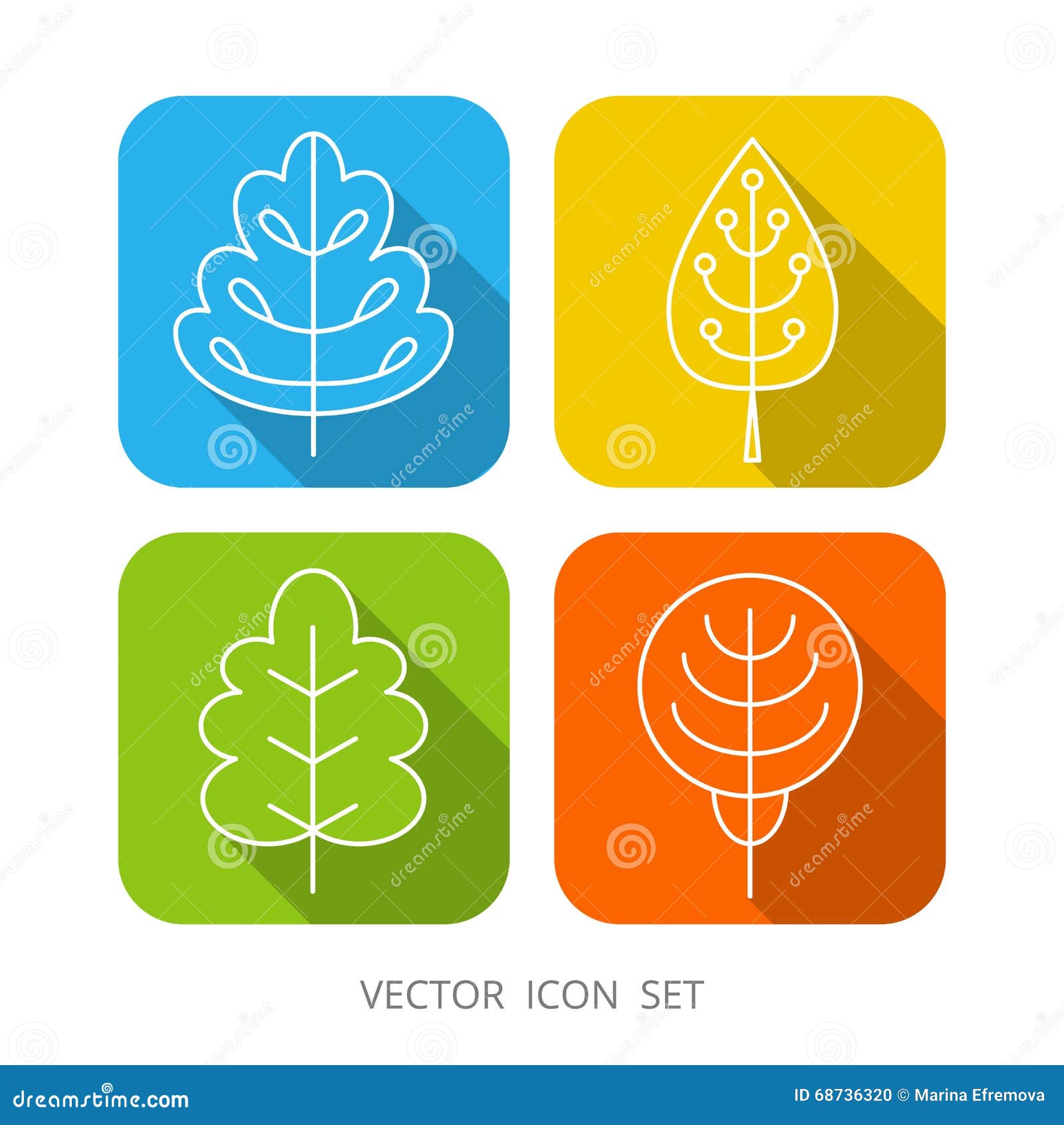 Set of 4 White Square Cartoon Trees Stock Vector - Illustration of ...