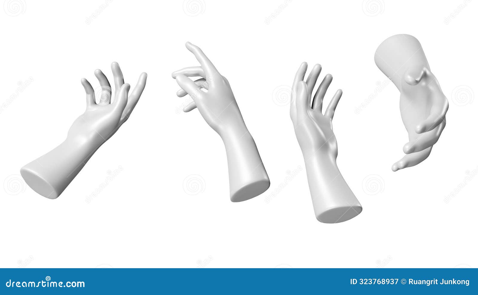 Set of White Stone Statue Hand Renders Isolated on White, Clipping Path ...