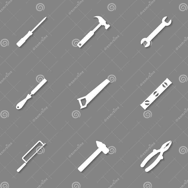 Set of White Tools with Shadow Stock Vector - Illustration of icon ...