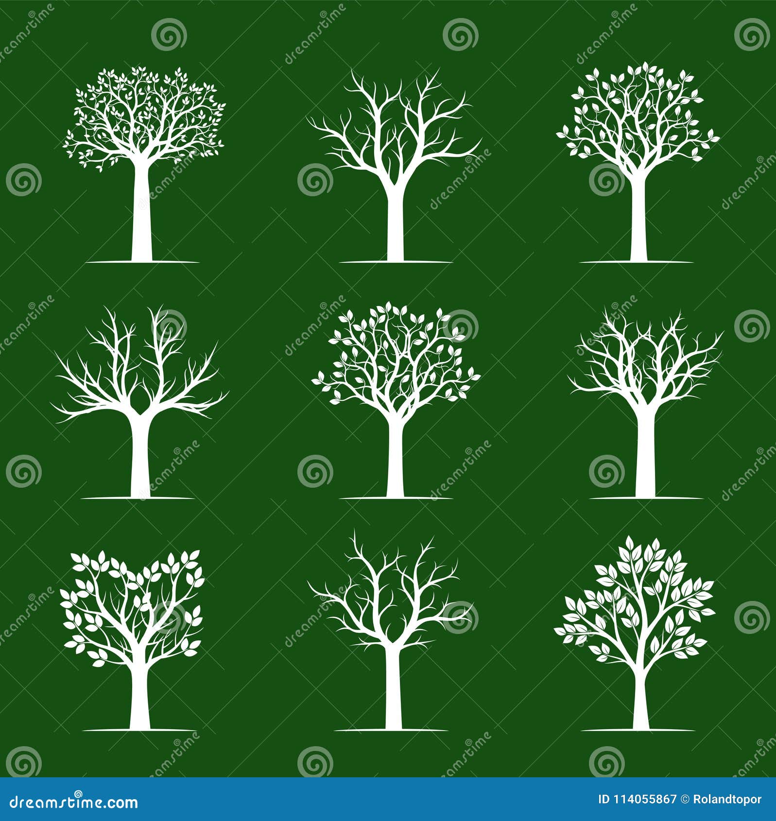 Set White Trees on Green Background. Vector Illustration Stock Vector ...