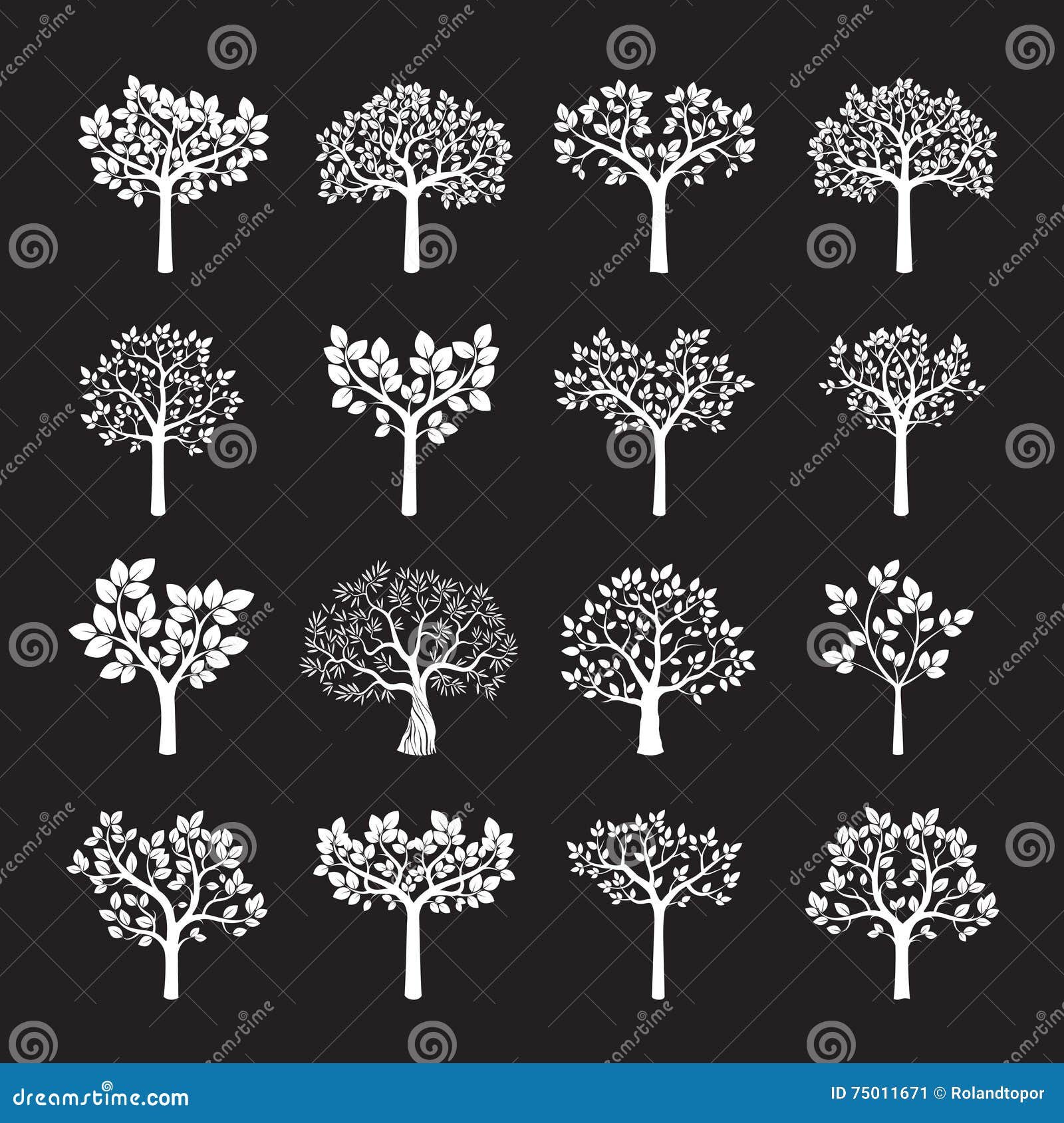 Set of white trees. stock illustration. Illustration of decoration ...