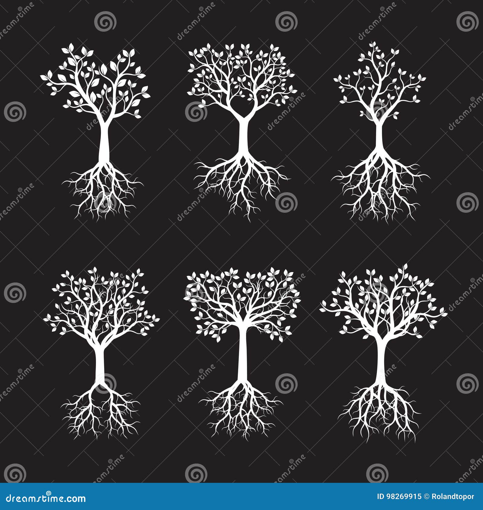 Set of White Trees with Roots. Vector Illustration. Stock Vector ...