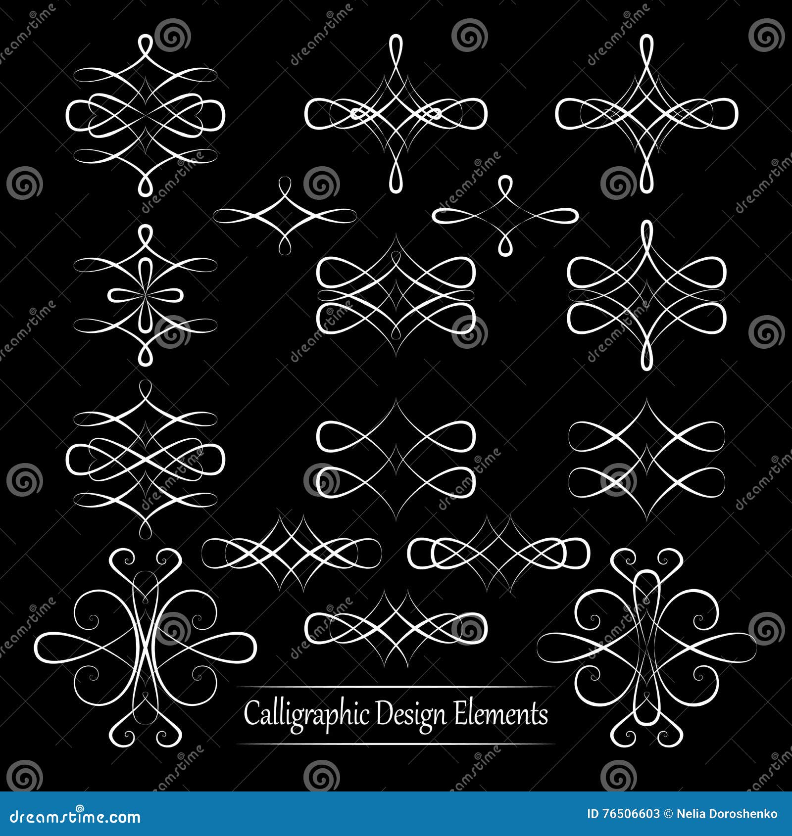 Set of White Vector Calligraphic Elements for Your Design on Bla Stock ...