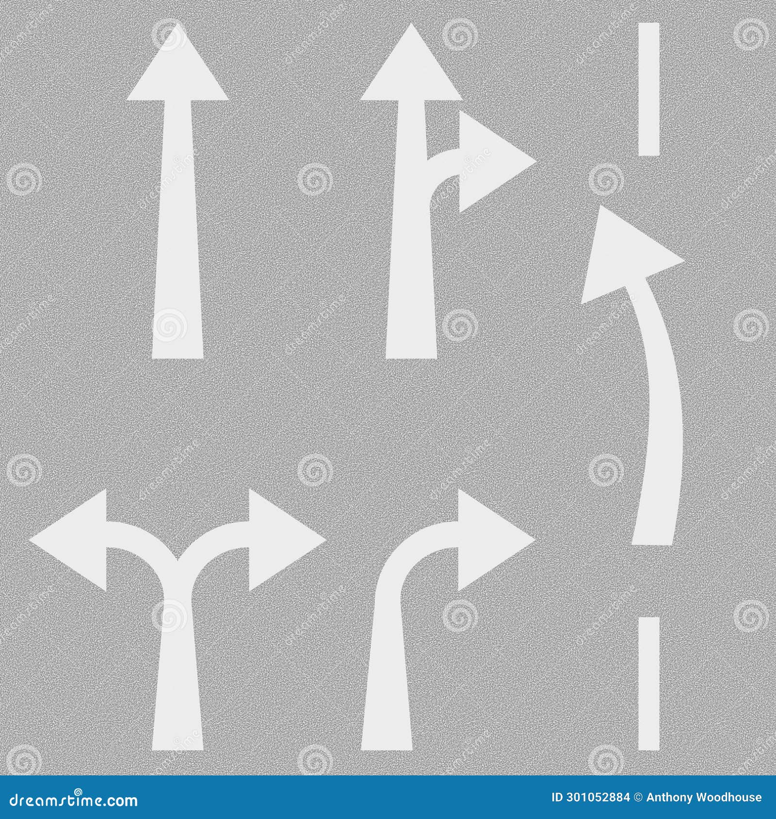 A Set of White Vector Graphic Lane Direction Arrows Which are Painted ...