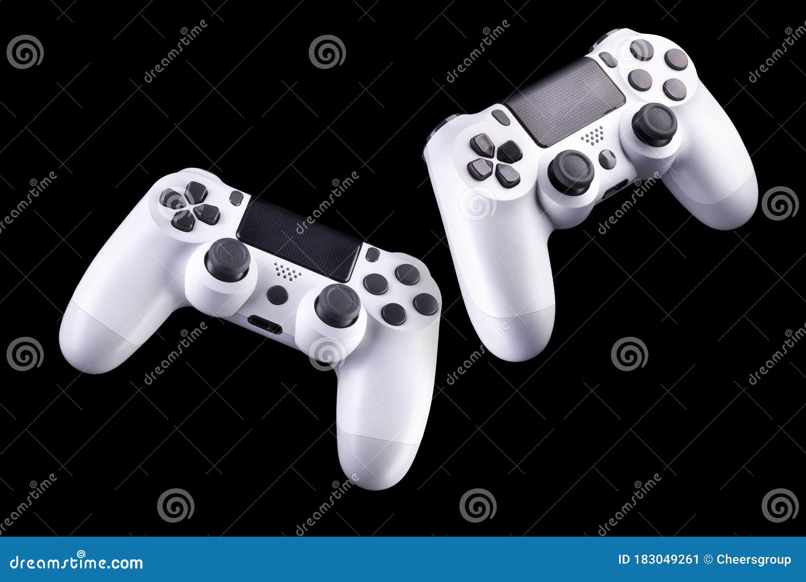 Set Of White Video Game Joysticks Gamepad Isolated On A Black ... Set Of White Video Game Joysticks Gamepad Isolated On A Black ...