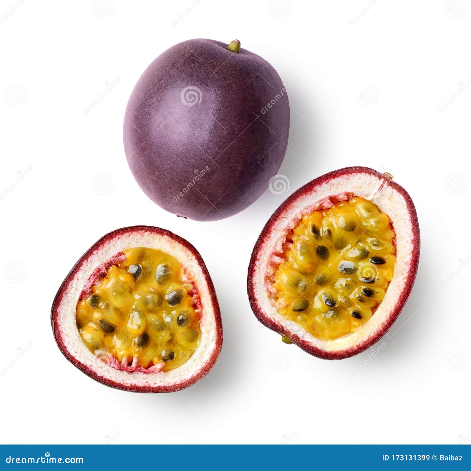 Set Of Whole And Half Of Fresh Passion Fruit Stock Image Image Of