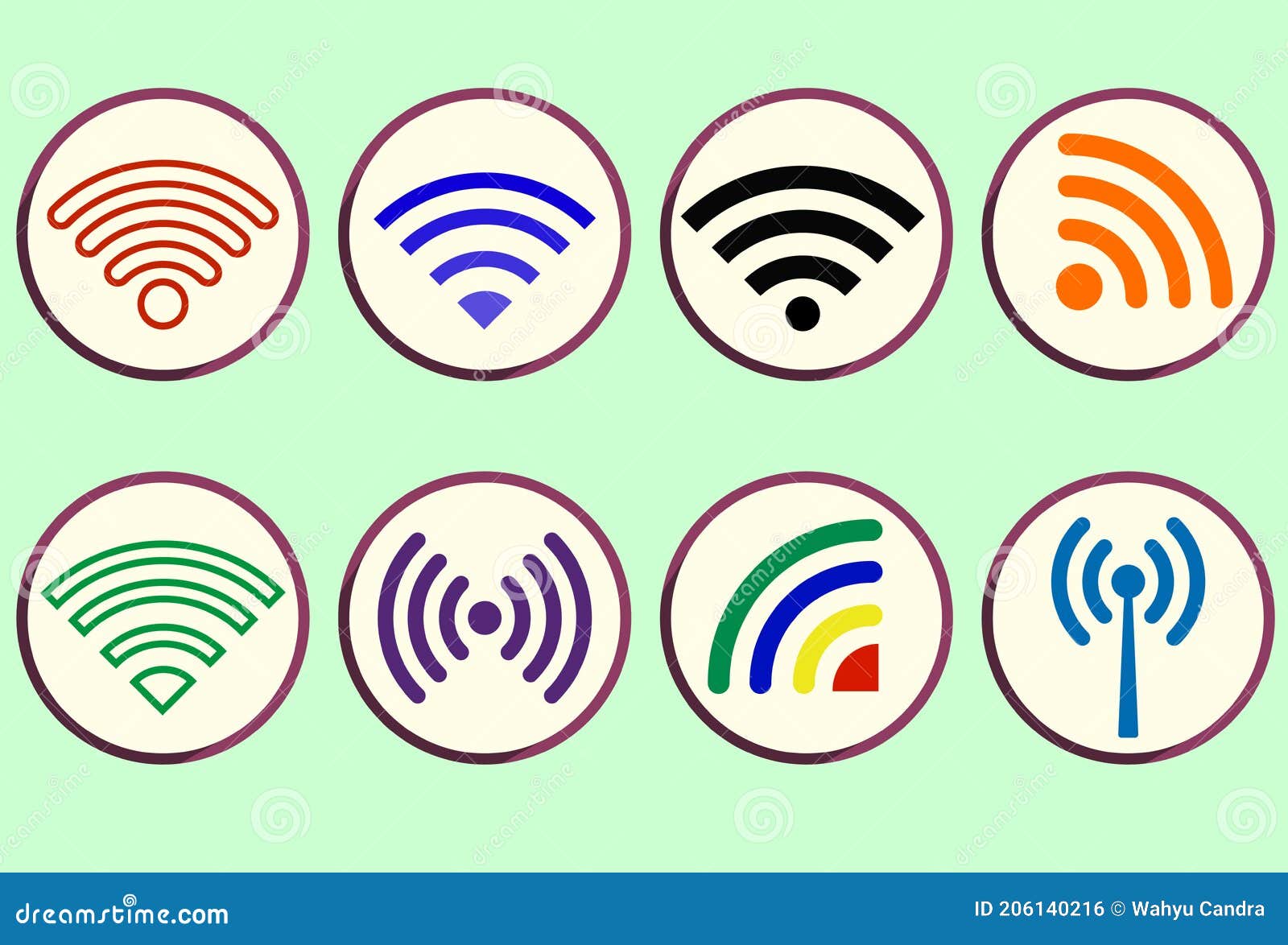 Set of Wi-fi Icons with Different Color and Style Isolated on White ...