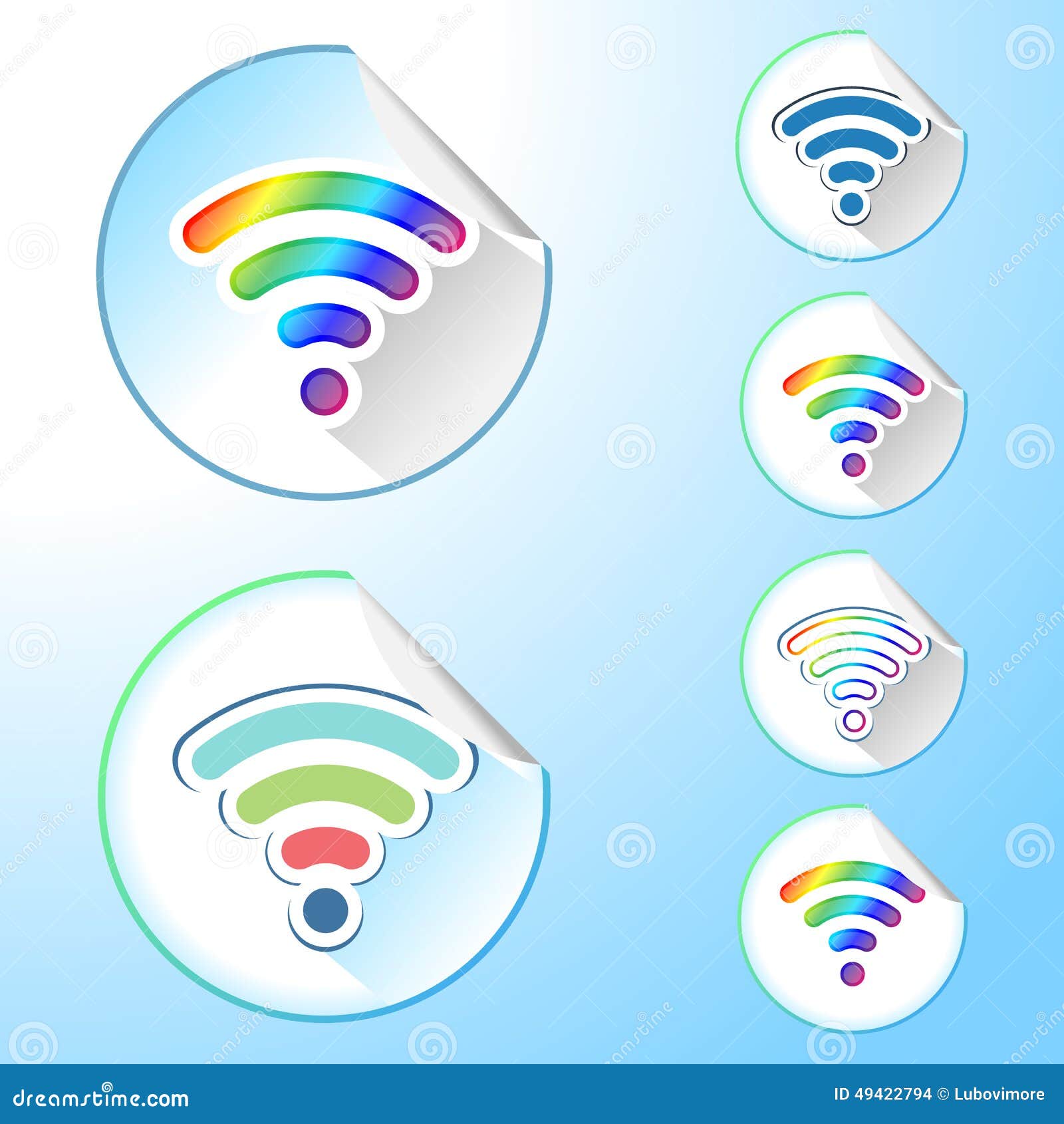 Set of Wi-Fi Network Symbols Round Stickers Stock Vector - Illustration ...
