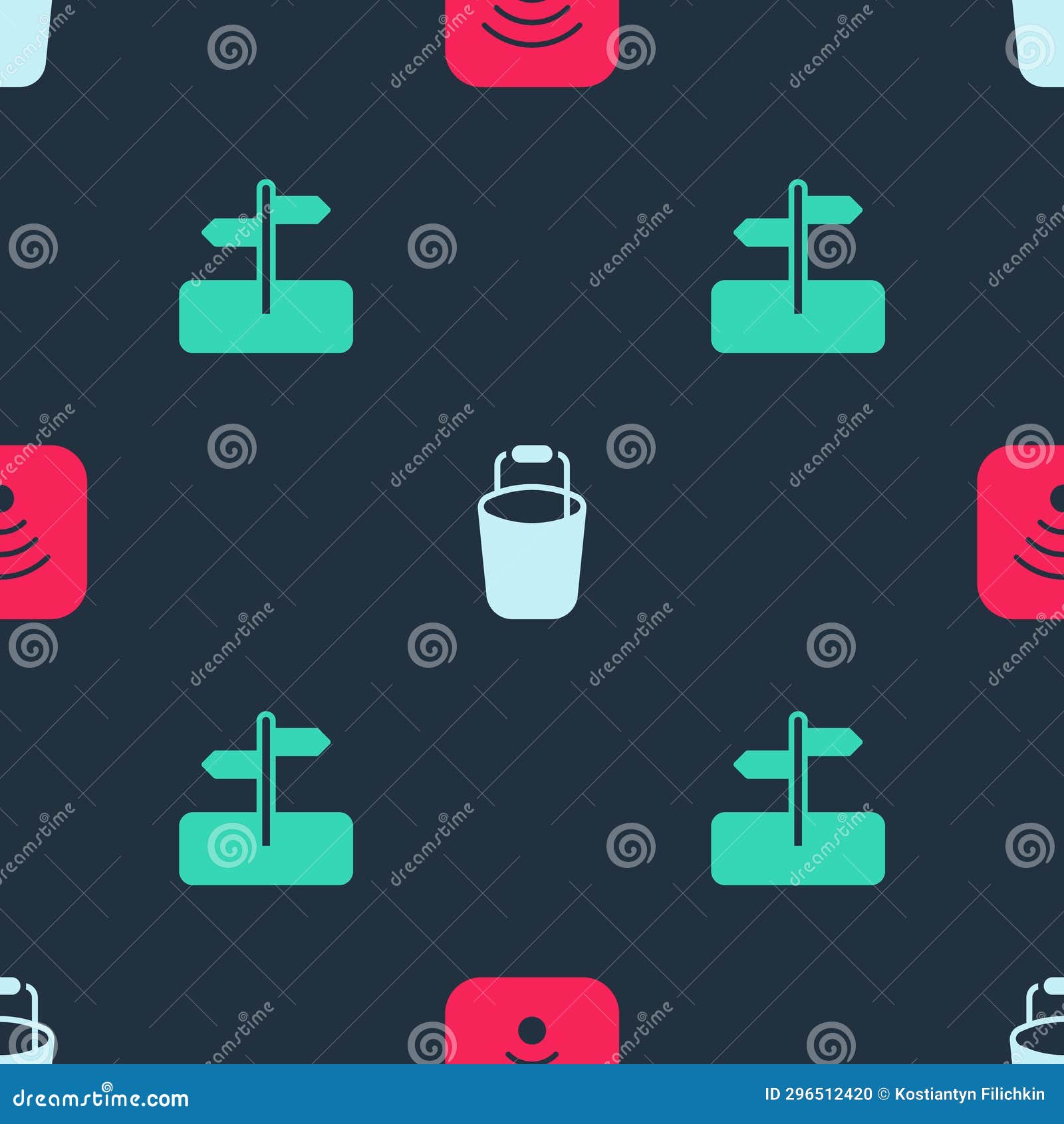 Set Wi-Fi Wireless Internet, Bucket and Road Traffic Sign on Seamless ...