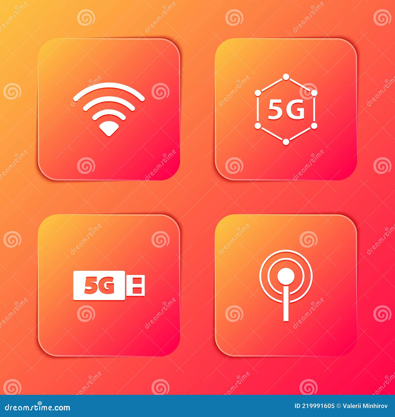 Set Wi-Fi Wireless Network, 5G, Modem and Antenna Icon. Vector Stock ...