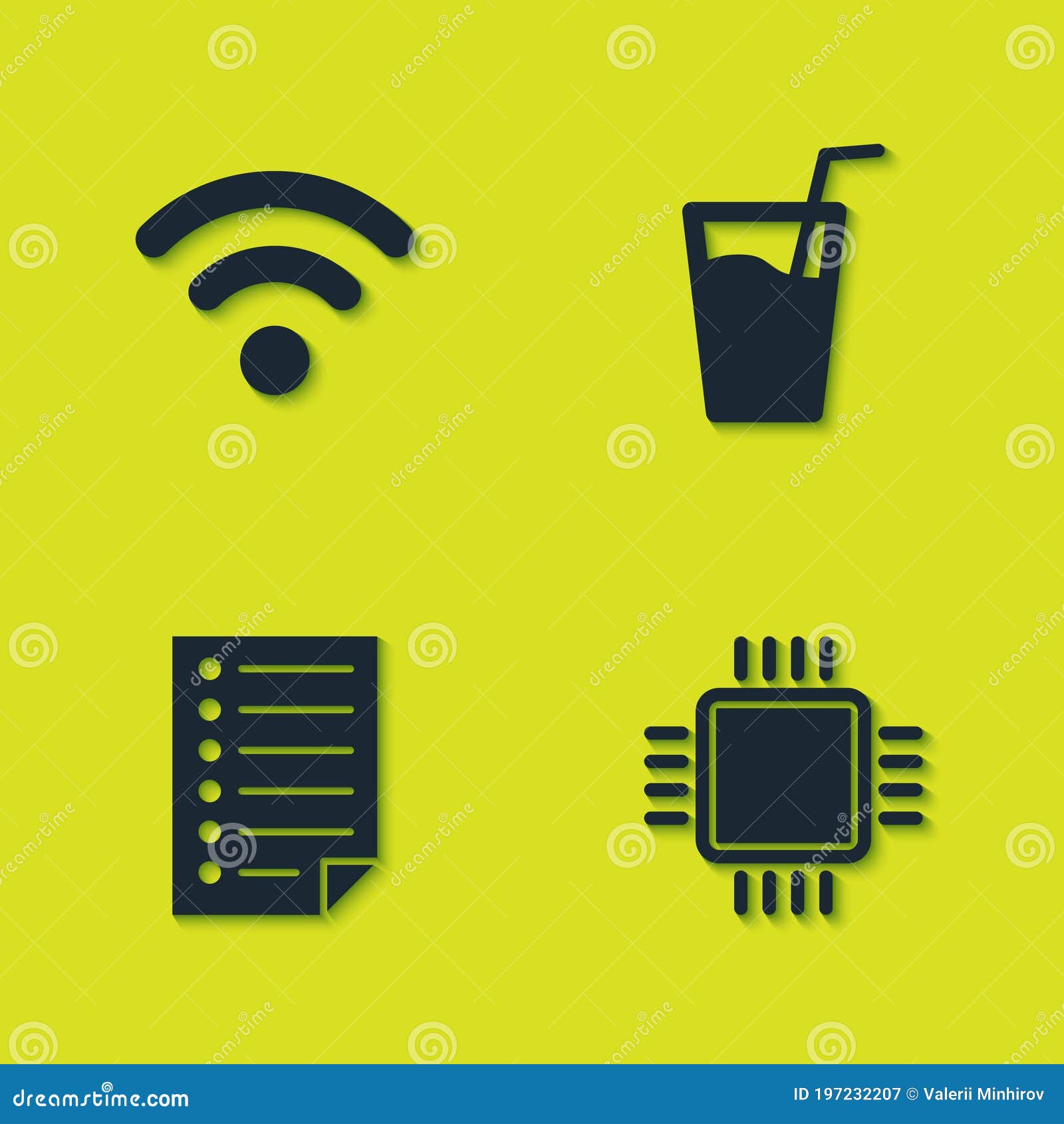 Set Wi-Fi Wireless Network, Processor with CPU, Document and Glass ...