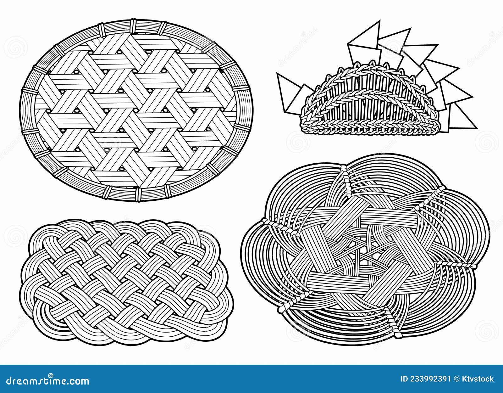 Set of Wicker Napkins Cartoon Hand Drawn Objects. Stock Vector ...