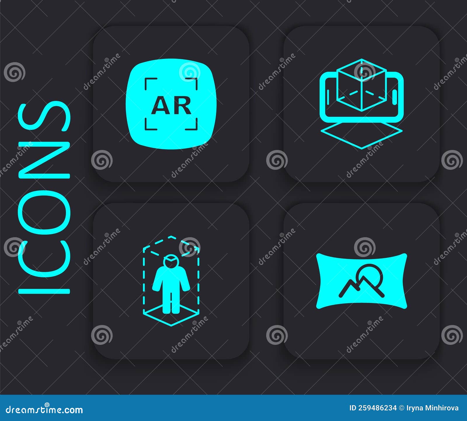 Set Wide Angle Picture, Augmented Reality AR, 3d Modeling and Icon ...