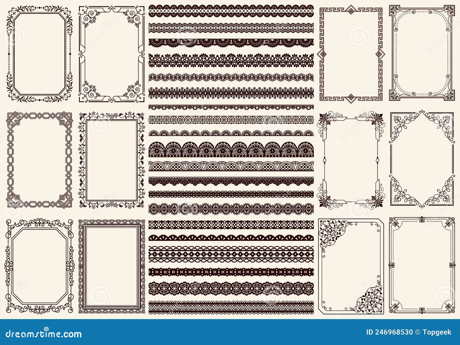 Set of Wide Lace Ribbons and Frames Ornament in Retro Style. Pattern ...