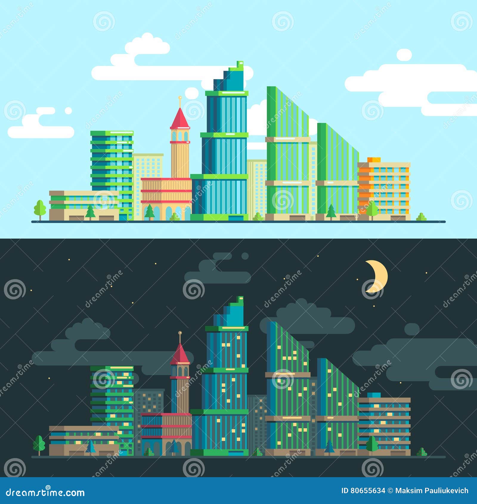 Set of Wide Panoramas the Urban Landscape Stock Vector - Illustration ...