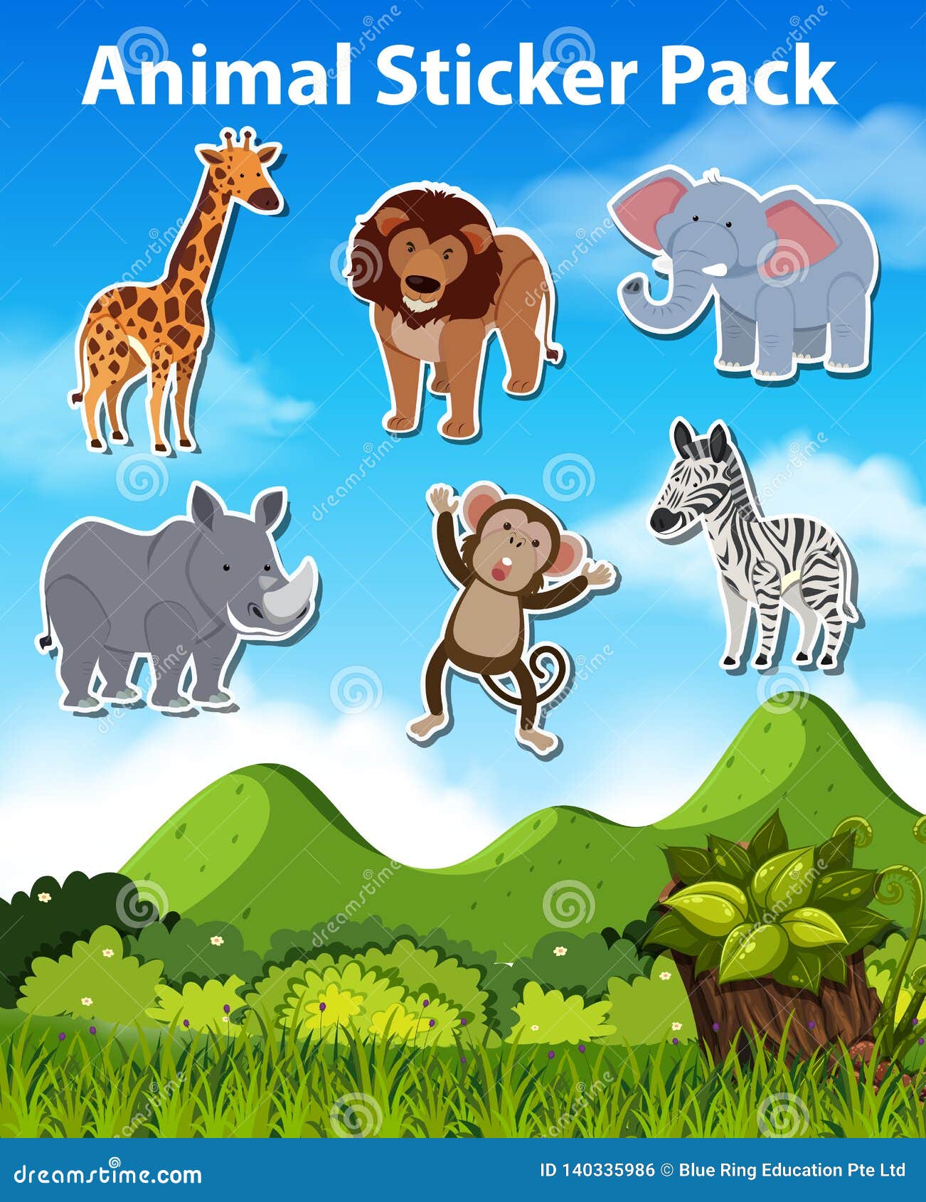 Set of wild animal sticker stock vector. Illustration of rhinoceros ...