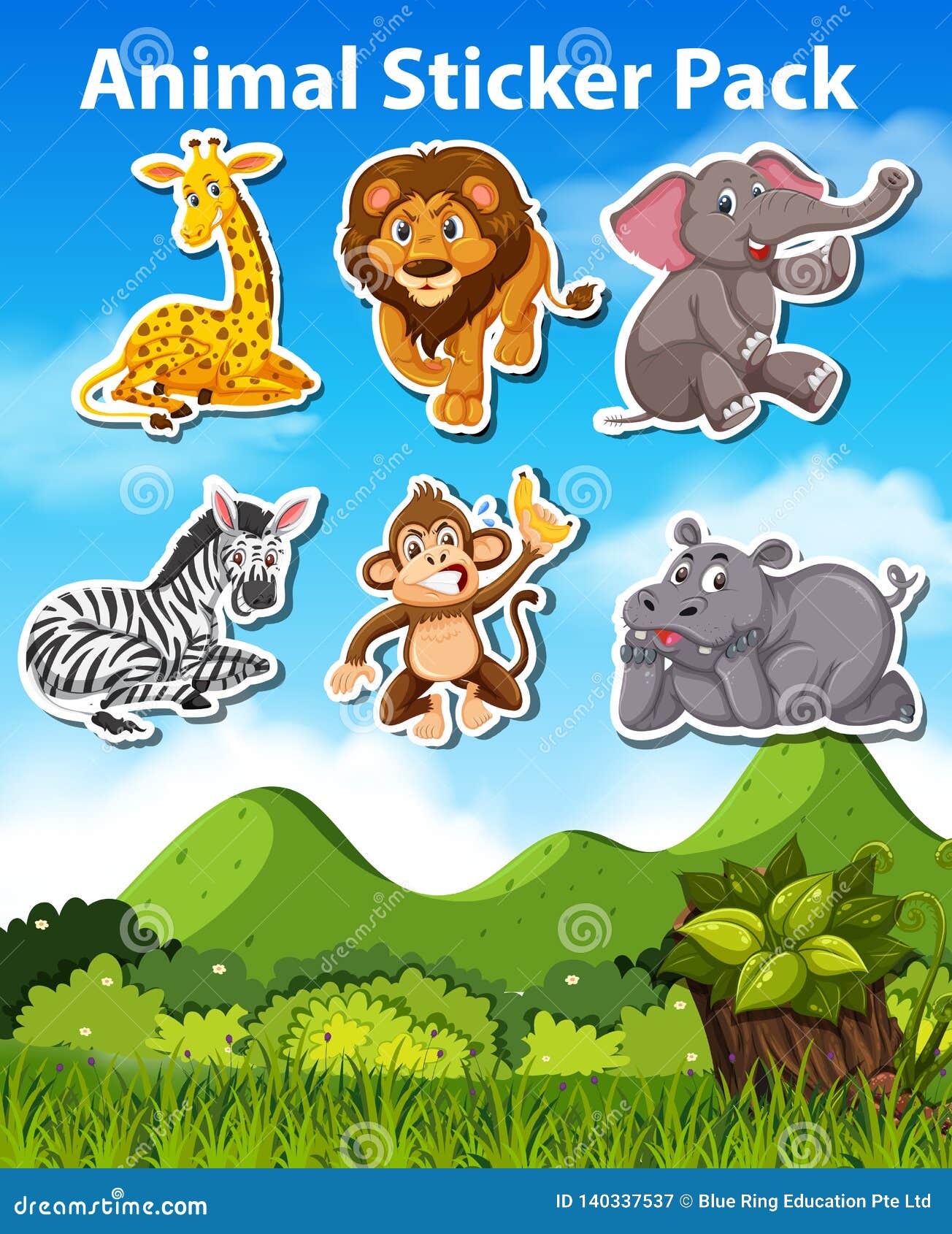 Set of wild animal sticker stock vector. Illustration of nature - 140337537