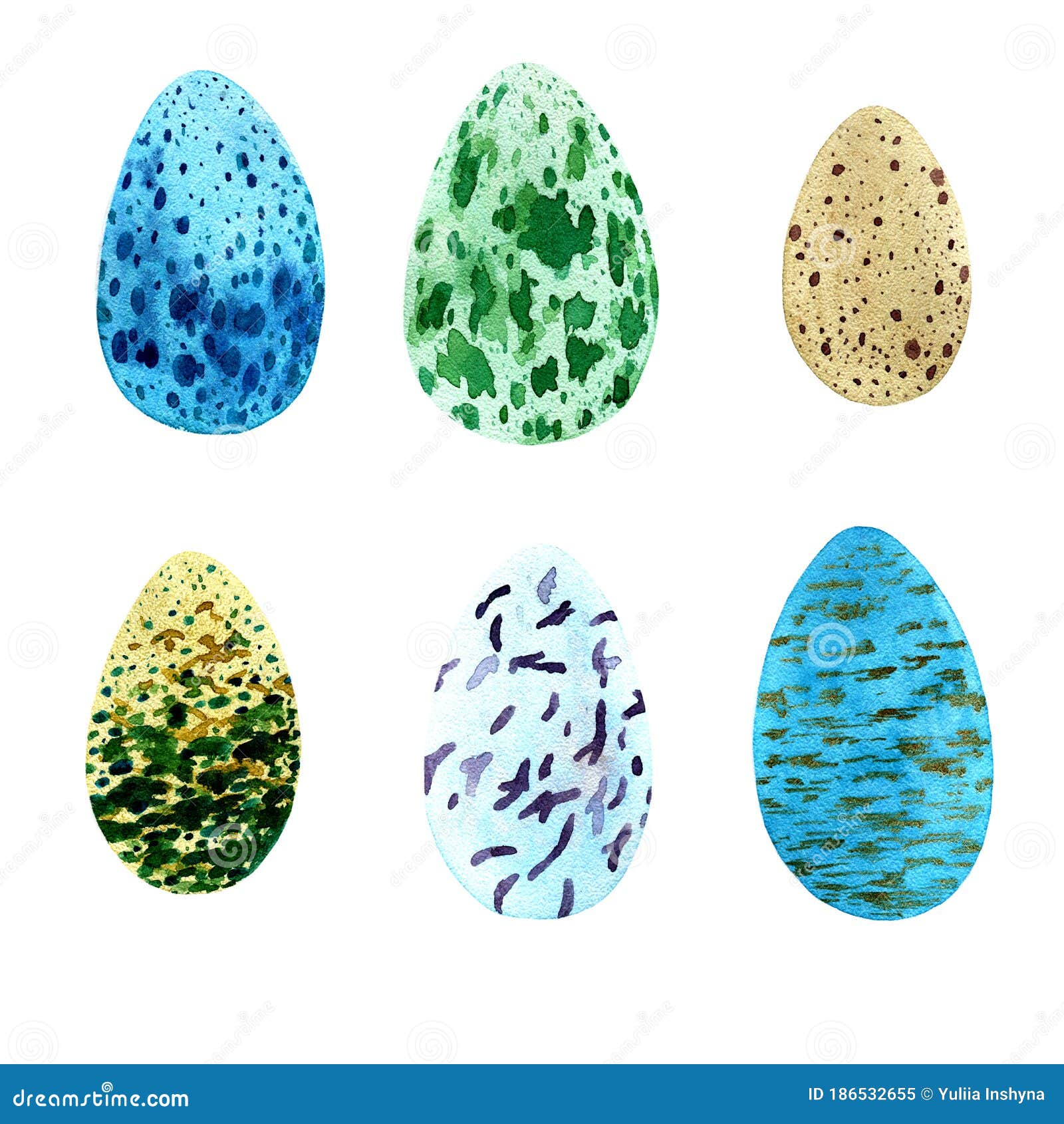 Set of Wild Bird Eggs, Watercolor Illustration Stock Illustration ...