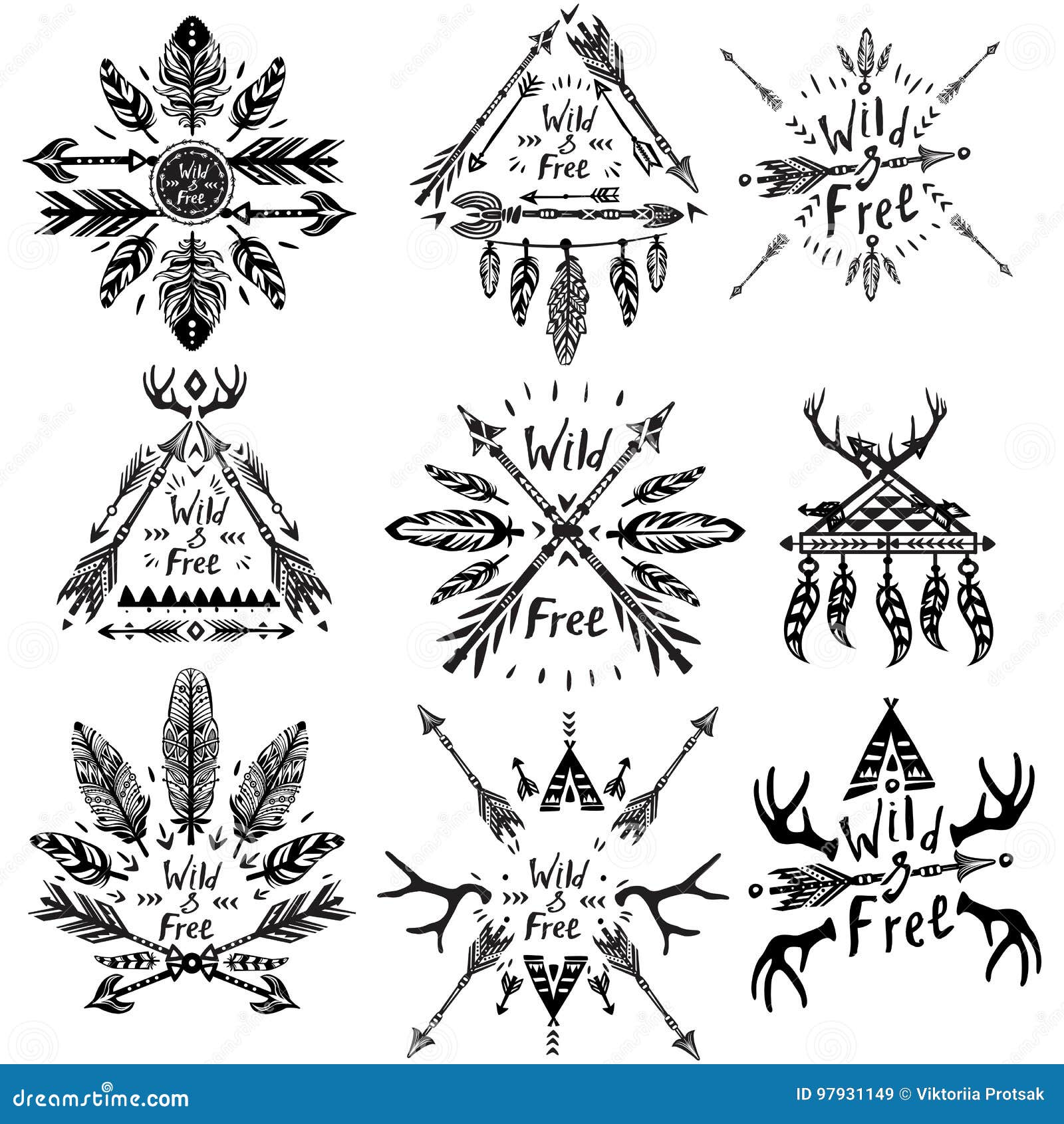 Set of Wild Free lettering stock vector. Illustration of boho - 97931149