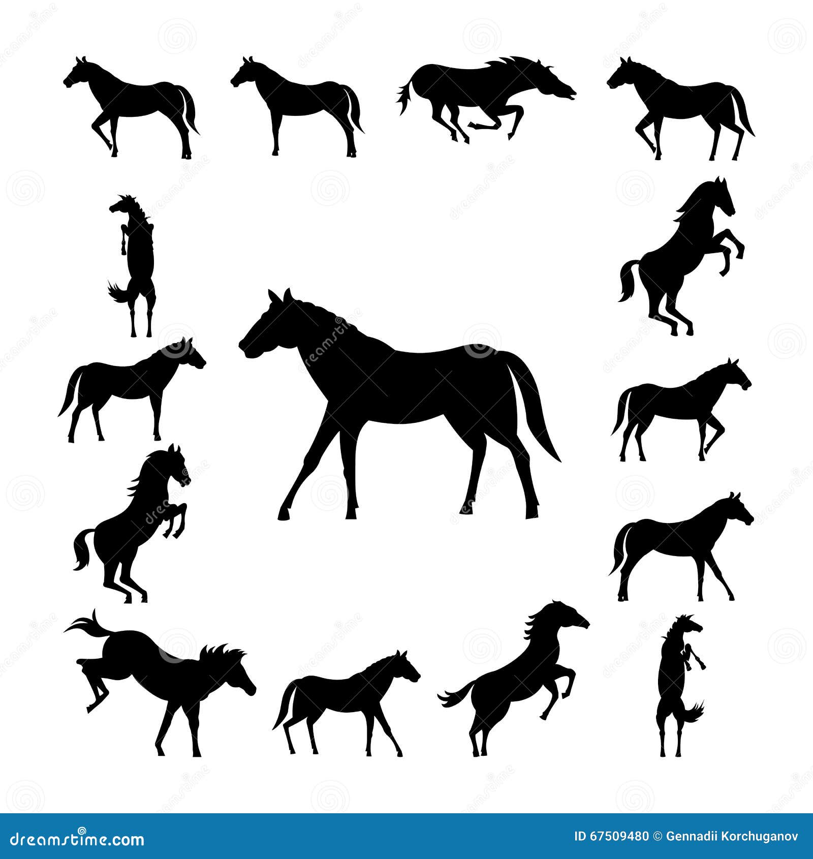 Set wild horse silhouette stock vector. Illustration of hackney - 67509480