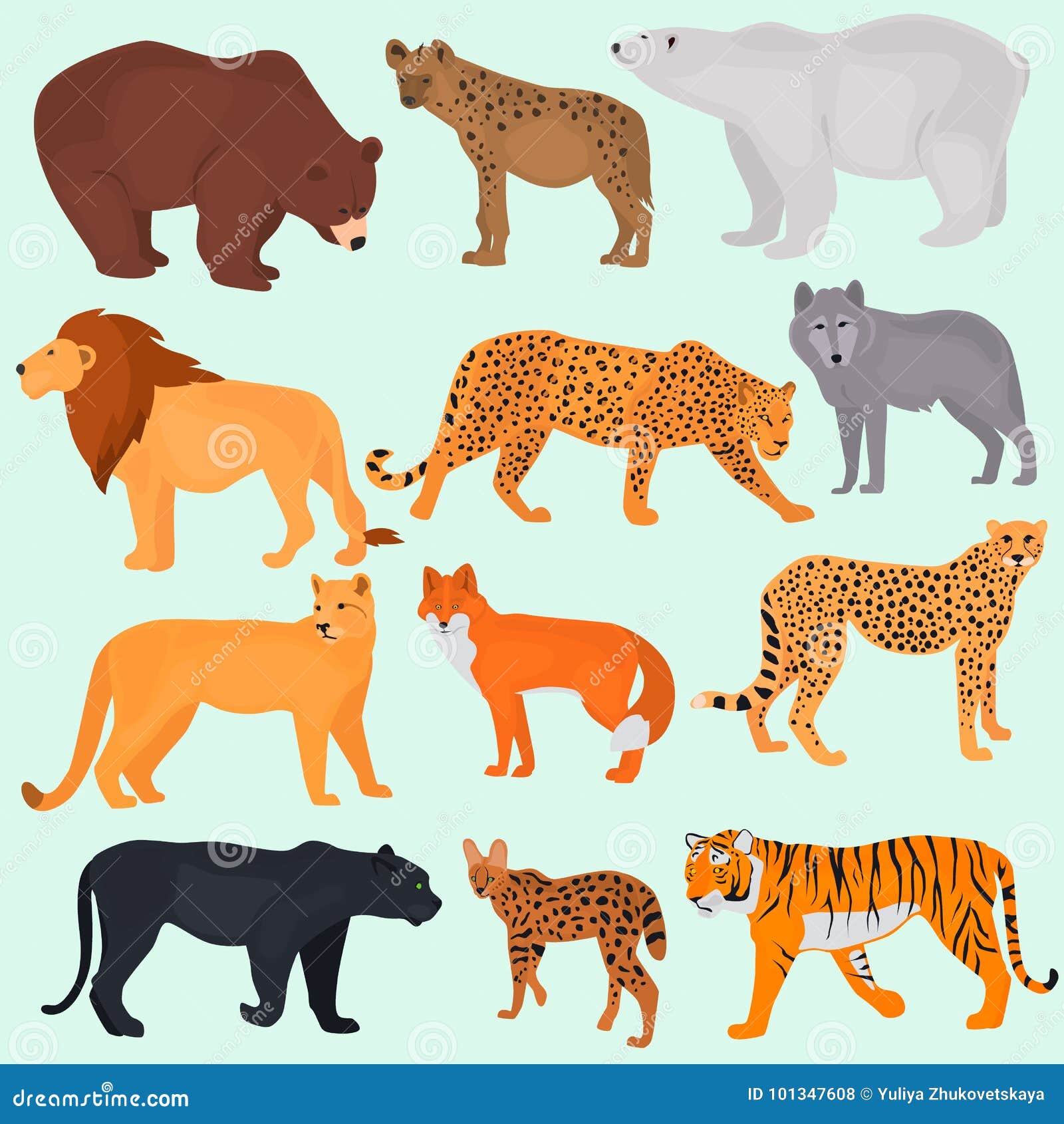 Set of Wild Predators Color Flat Icons Stock Illustration ...