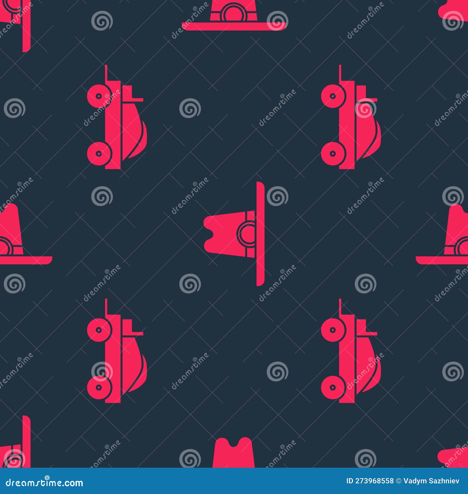 Set Wild West Covered Wagon and Western Cowboy Hat on Seamless Pattern ...