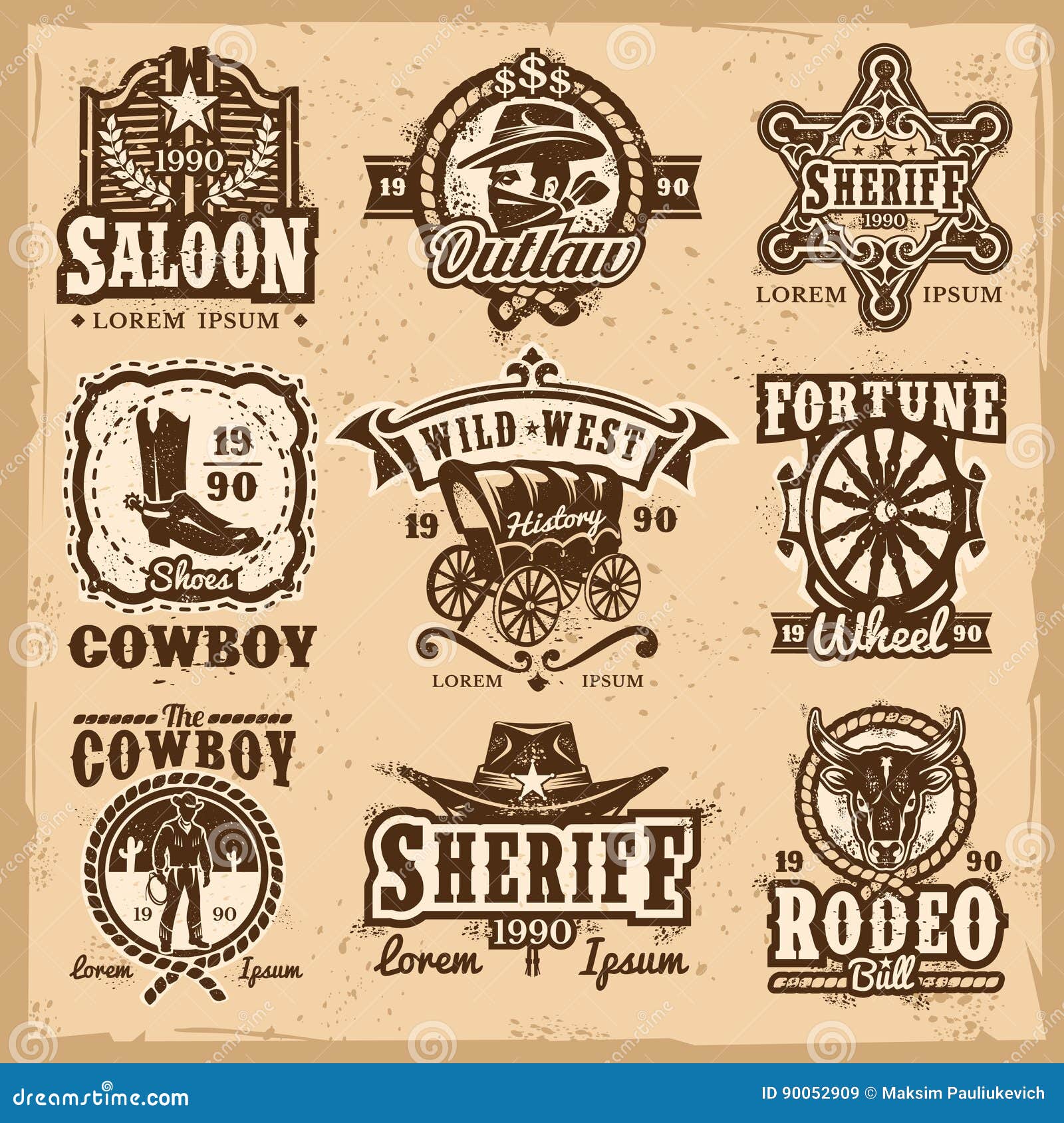 Set of wild west logos stock illustration. Illustration of rider - 90052909