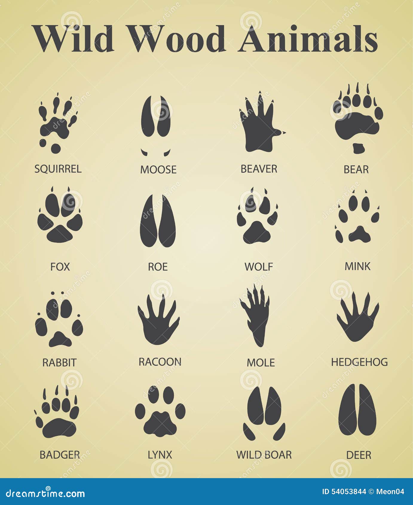 Animal Tracks. Dog Paw Print, Wildlife Footstep Silhouette Icons, Zoo ...